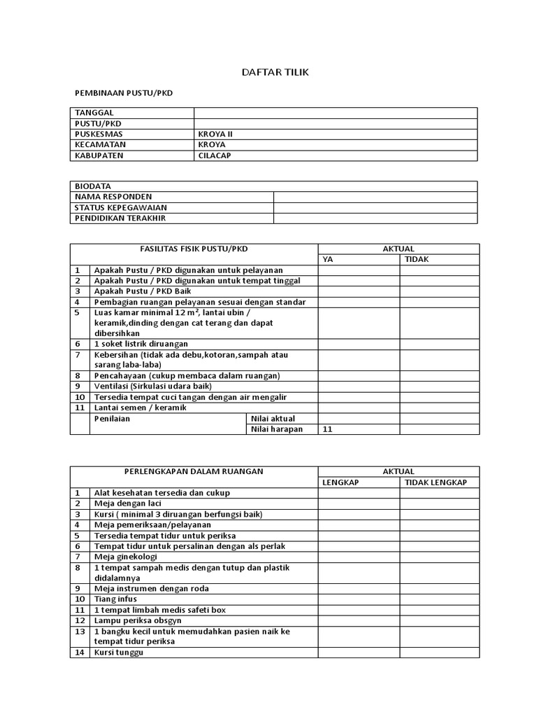 Daftar Tilik Pembinaan Pustu PKD | PDF