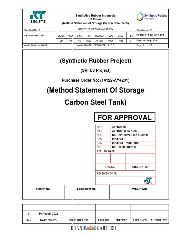 Method Statement for Carbon Steel Tanks | PDF | Scaffolding | Welding