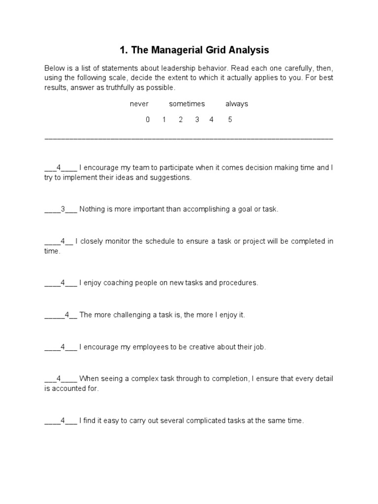 The Managerial Grid Analysis | PDF | Leadership | Behavior Modification