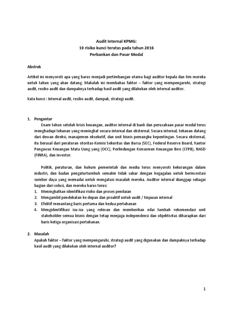 Risiko Kunci Audit Internal KPMG 2016 | PDF | Karier & Perkembangan ...