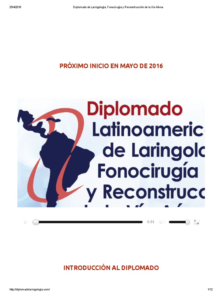 Diplomado de Laringología, Fonocirugía y Reconstrucción de La Vía Aérea ...
