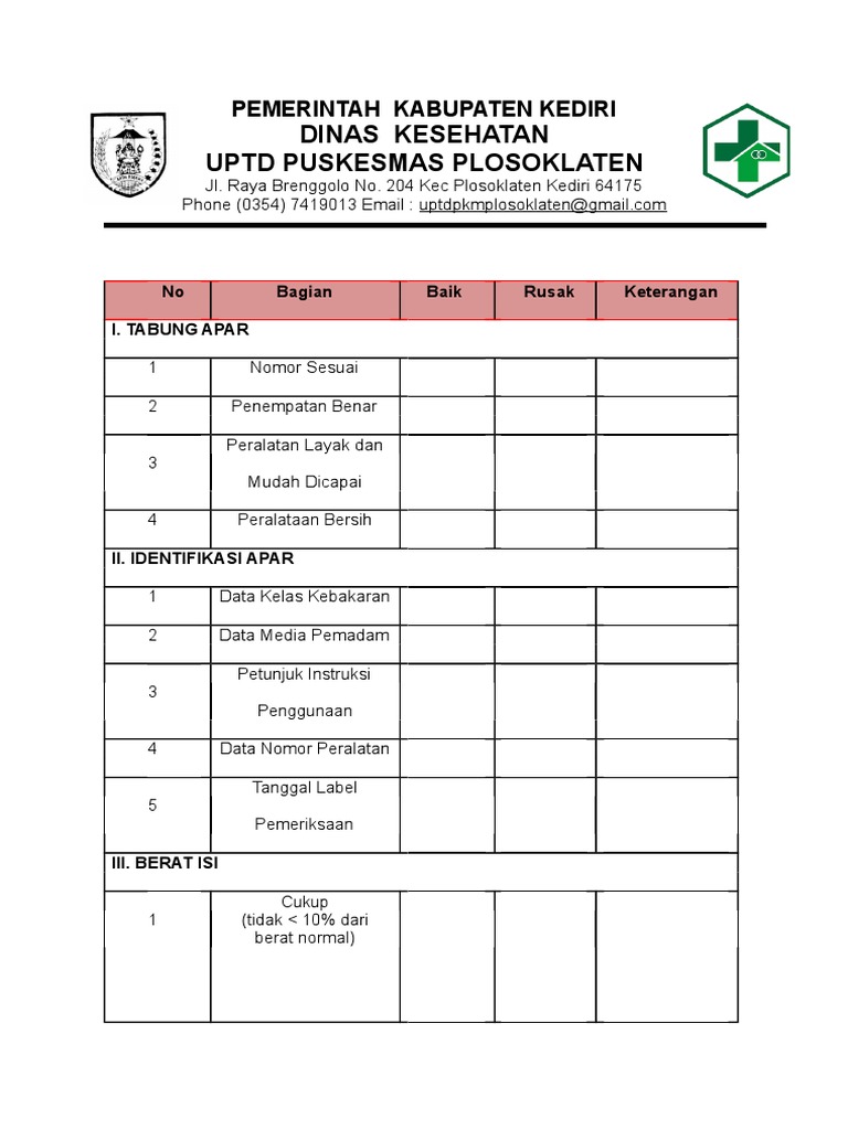 Checklist Inspeksi Apar | PDF