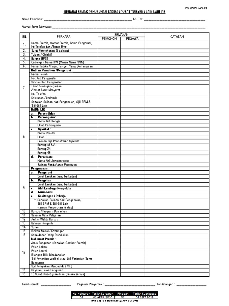 Senarai Semak Dokumen Yang Diperlukan Untuk Pendaftaran | PDF