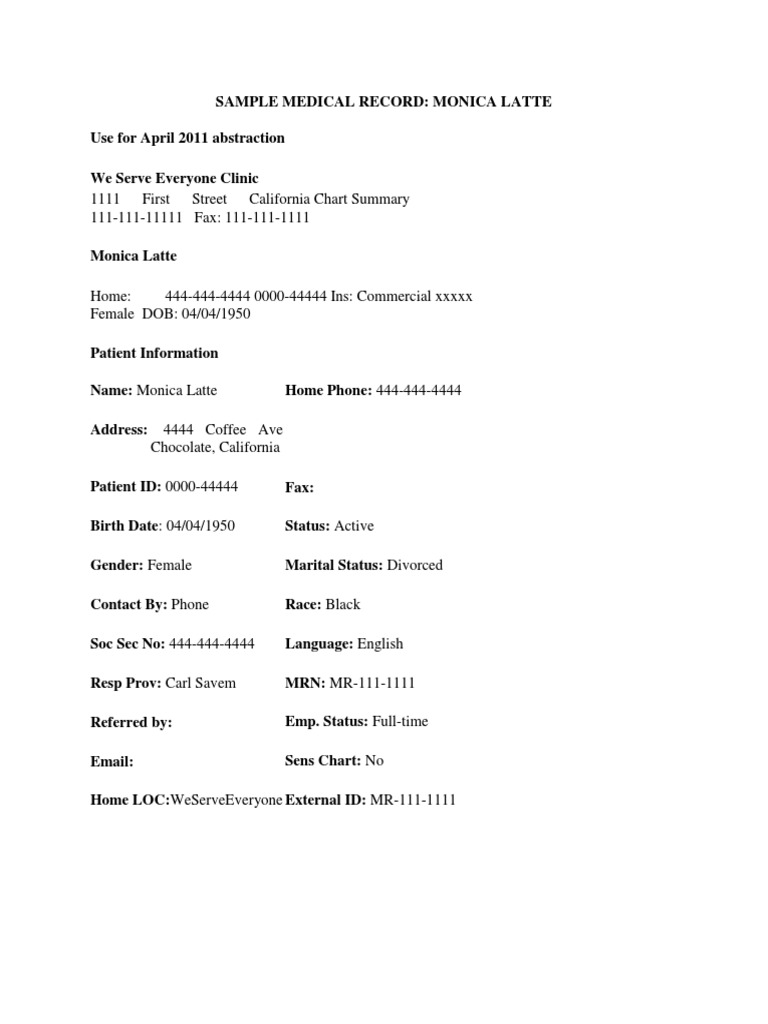 Sample Medical Record | PDF | Cholesterol | High Density Lipoprotein