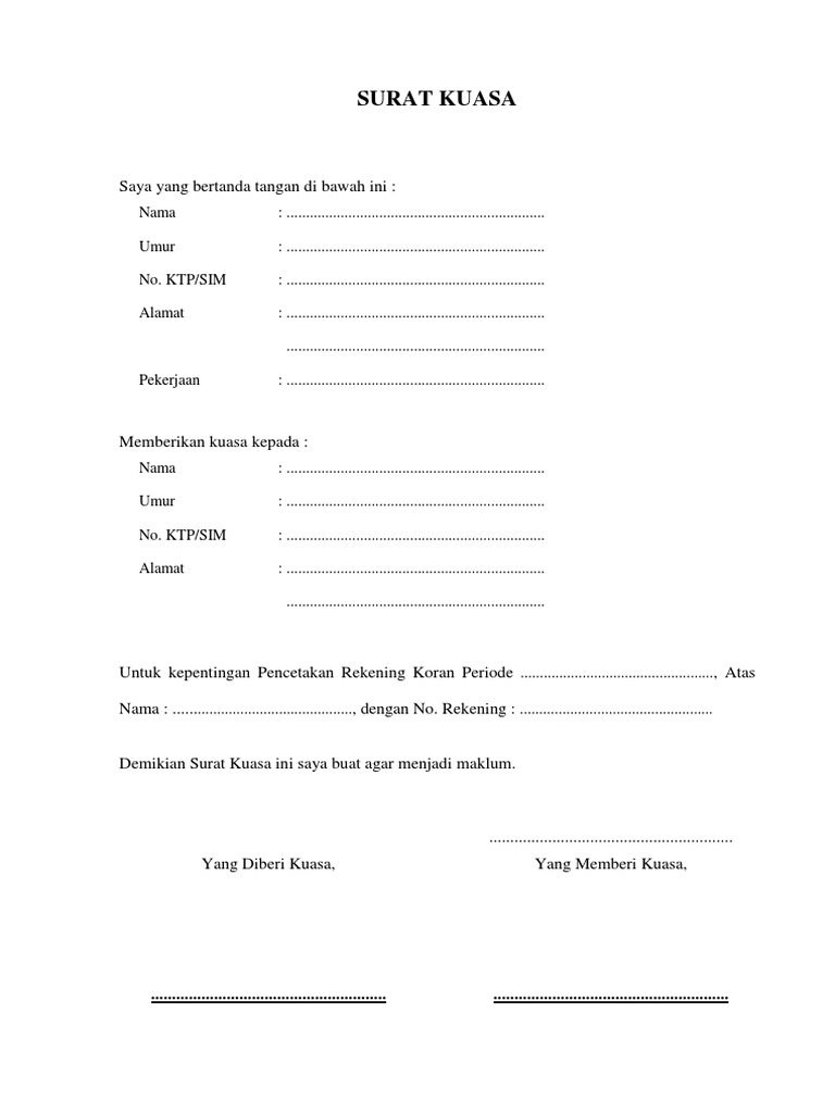 Blangko Surat Kuasa Cetak Rekening Koran | PDF