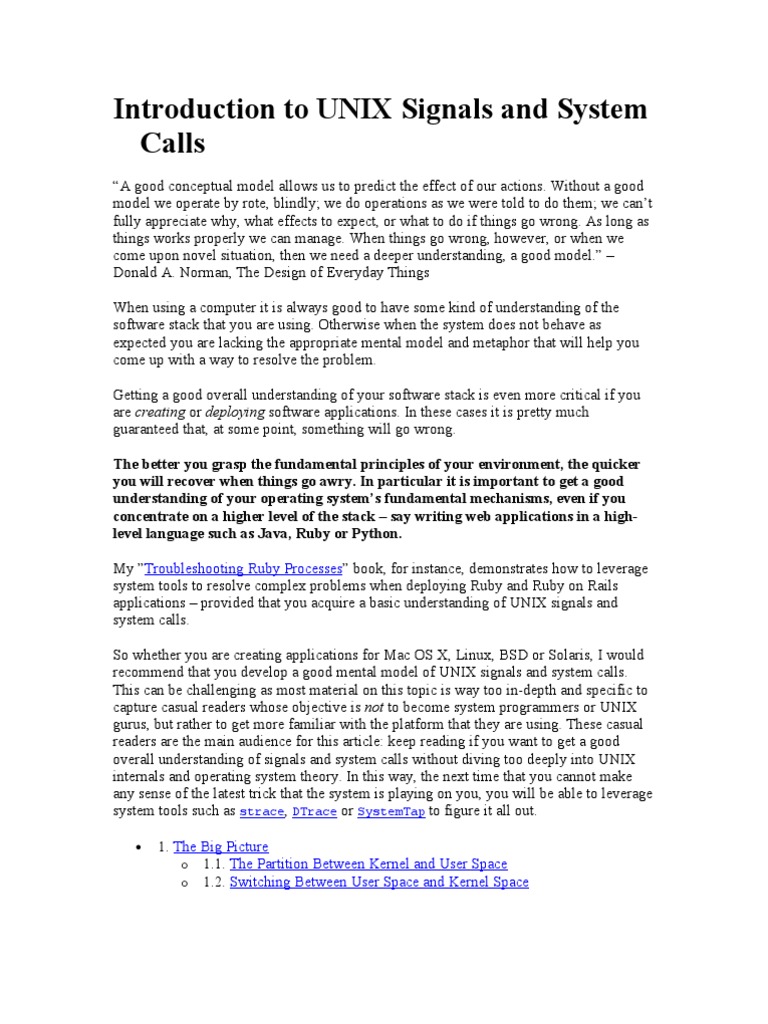 Introduction To UNIX Signals and System Calls | PDF | Kernel (Operating ...