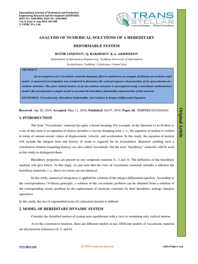 Analysis of Numerical Solutions of A Hereditary Deformable System | PDF | Viscoelasticity ...