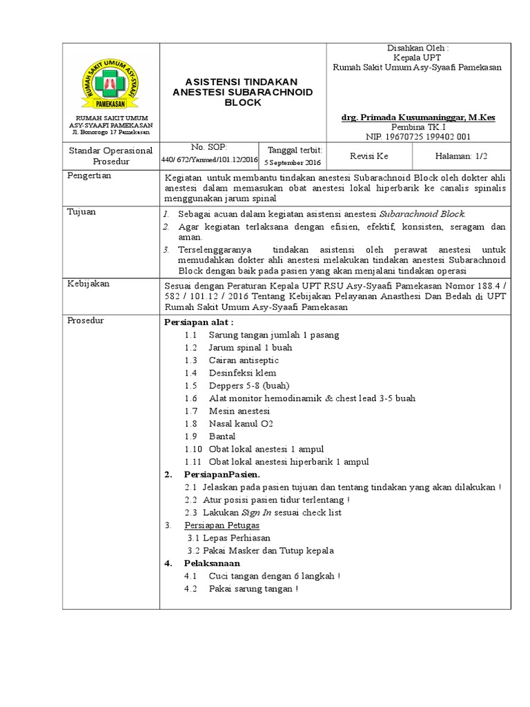 ASSISTING A SPINAL ANESTHESIA PROCEDURE | PDF