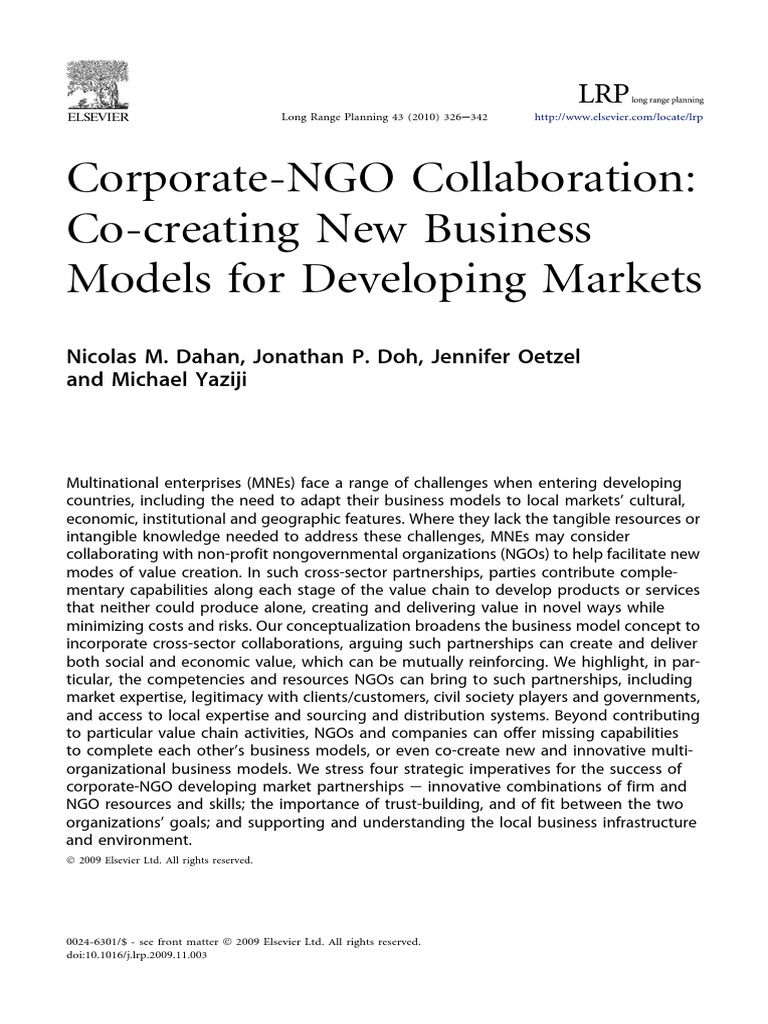 Corporate-NGO Collaboration: Co-Creating New Business Models For ...