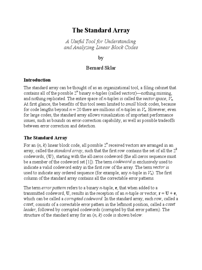 The Standard Array: A Useful Tool For Understanding and Analyzing ...