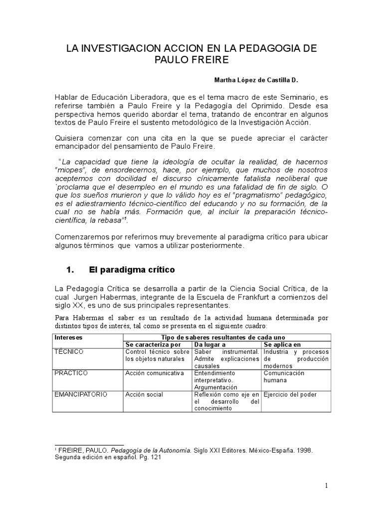 Investigación Acción y Freire en Educación | PDF | Conocimiento | Science