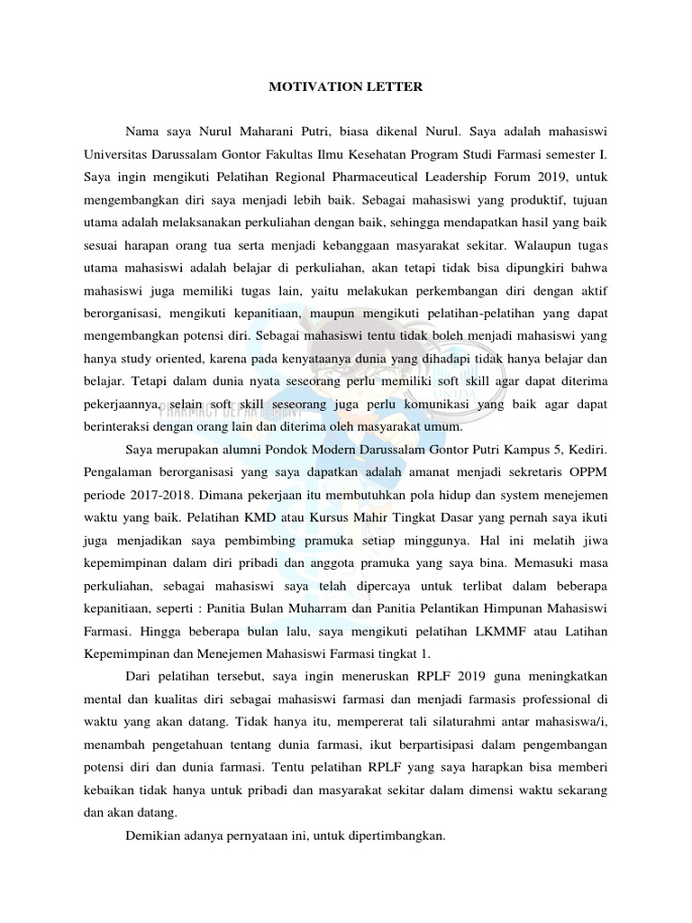 Contoh Motivation Letter LKMMF 2 | PDF