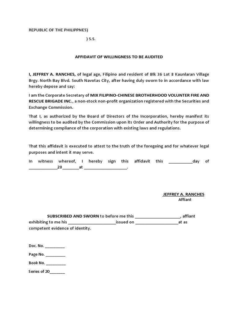 AFFIDAVIT-OF-WILLINGNESS-TO-BE-AUDITED.docx | Affidavit | Legal Procedure