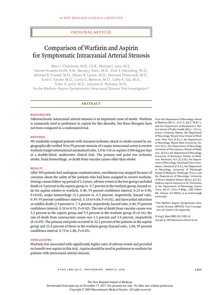 WASID Trial 2005 | Download Free PDF | Stroke | Cardiovascular System
