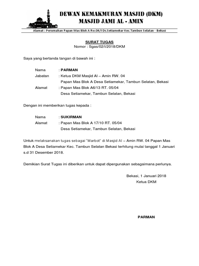 Inilah Contoh Surat Tugas Imam Masjid Terbaik - Dapatkan Contoh Surat Disini