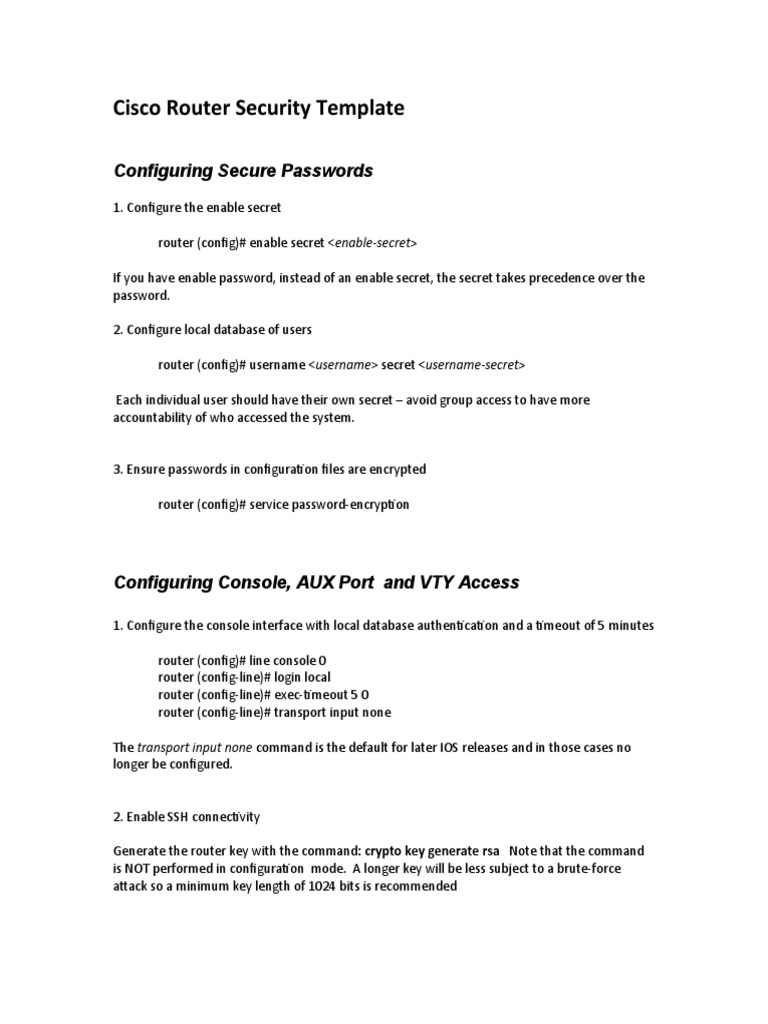 Cisco IOS Security Template | PDF | Computer Networking | Router (Computing)
