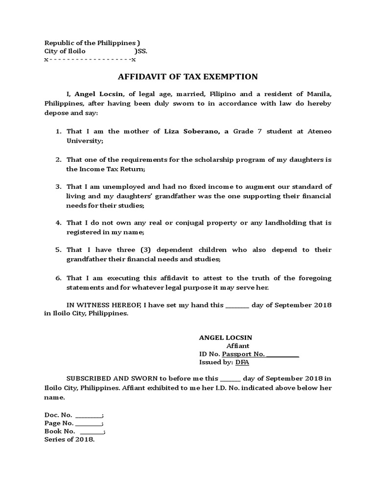 Affidavit of Tax Exemption | PDF