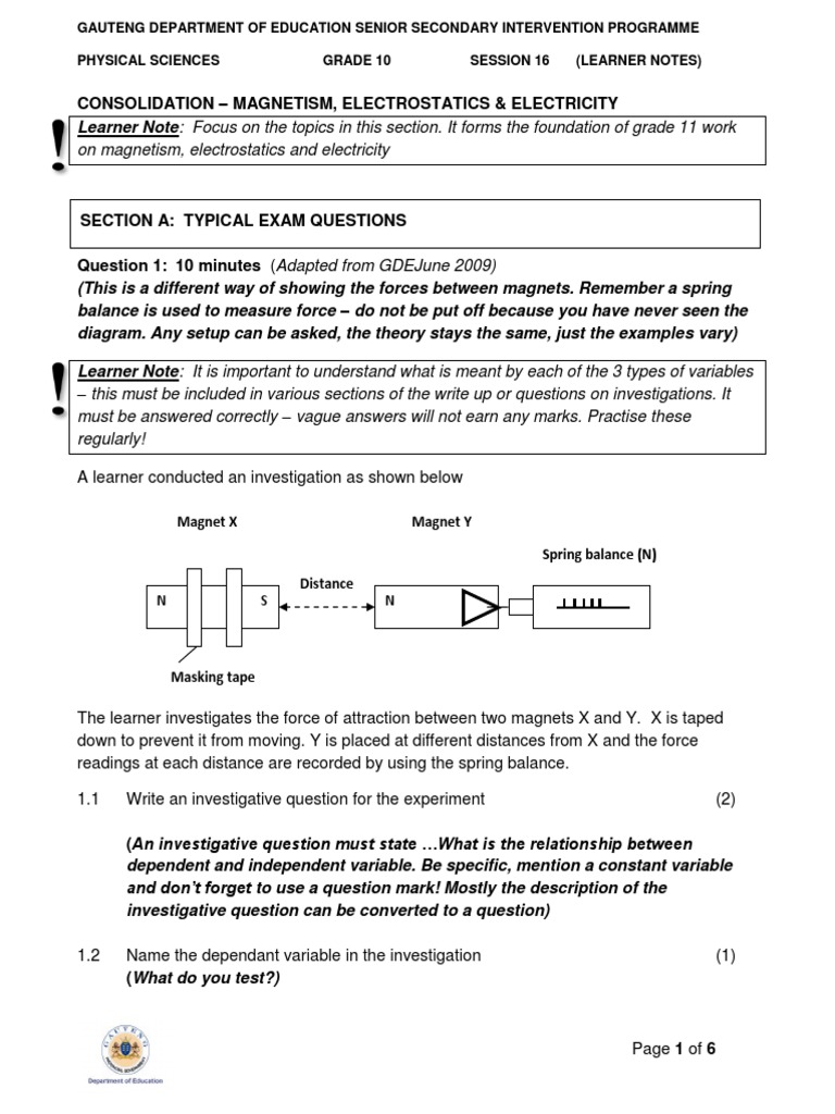 PS GR 10 Session 16 LN | PDF | Electric Charge | Electrostatics