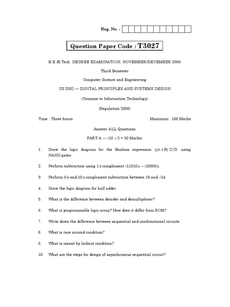 Cs2202 ANNA UNIV Question Paper 1 | PDF | Binary Coded Decimal | Boolean Algebra