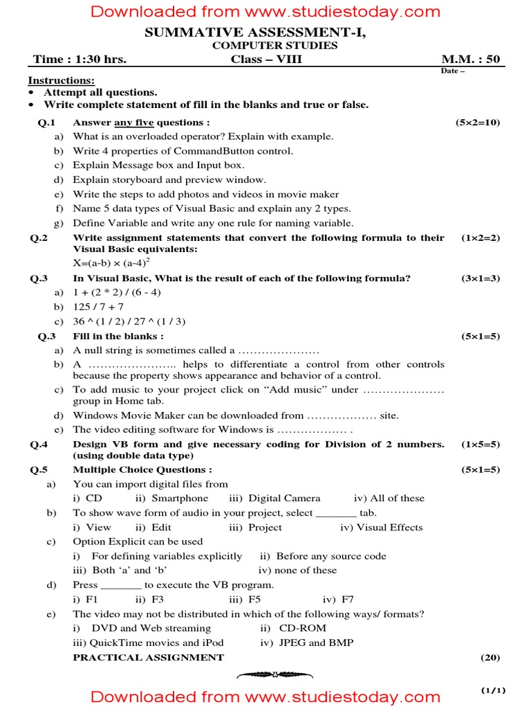 CBSE Class 8 Computer Science Sample Paper 2017 PDF | PDF | Cd Rom ...
