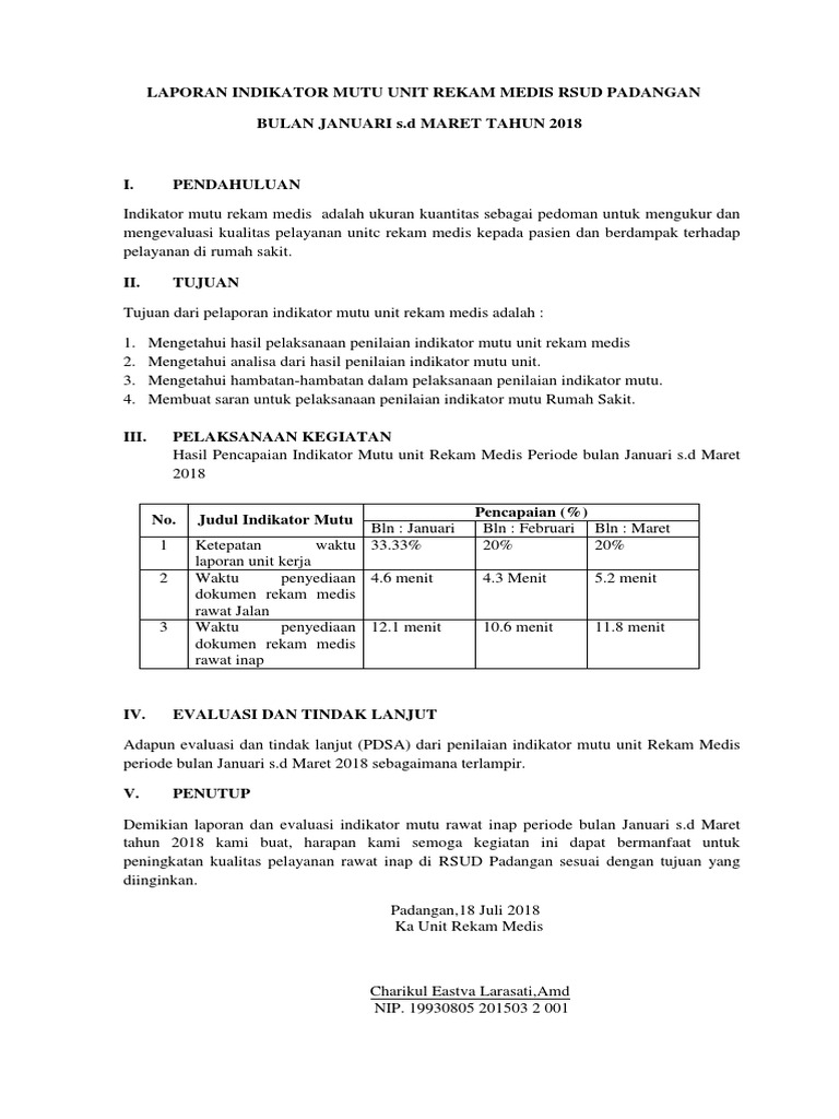 Form Laporan Indikator Mutu Unit | PDF