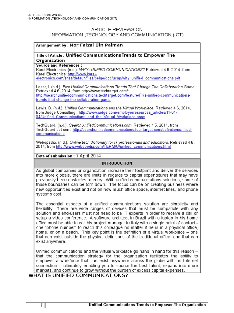 Article Reveiw - Unified CommunicationUC | PDF | Cloud Computing | Videotelephony