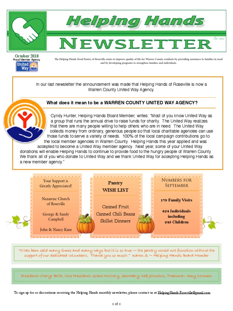 October 2018 Newsletter | PDF | Society | Charity