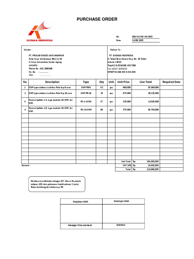 Contoh Purchase Order Barang 2015 | PDF