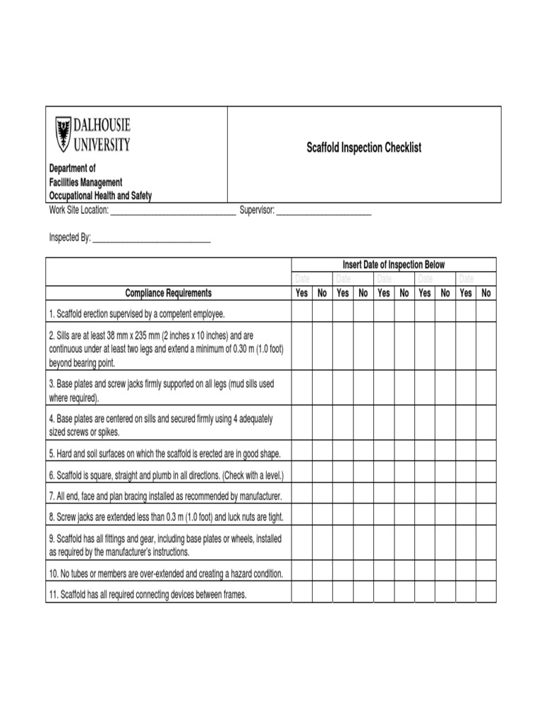 Scaffold Inspection Checklist Template | PDF | Scaffolding | Lumber