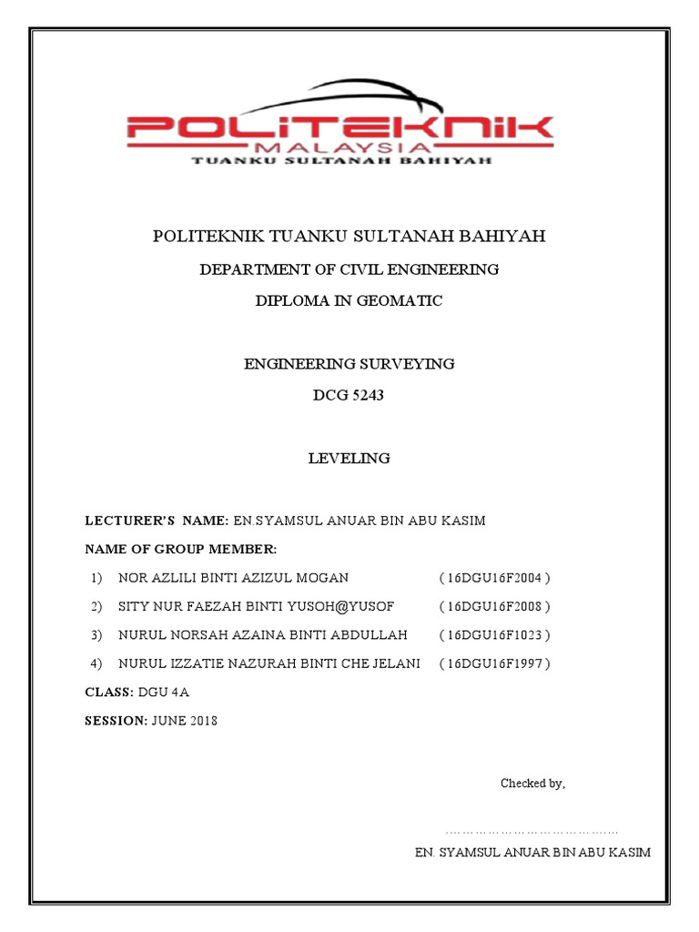 Report Geomatic (Levelling) | PDF | Surveying | Field Research