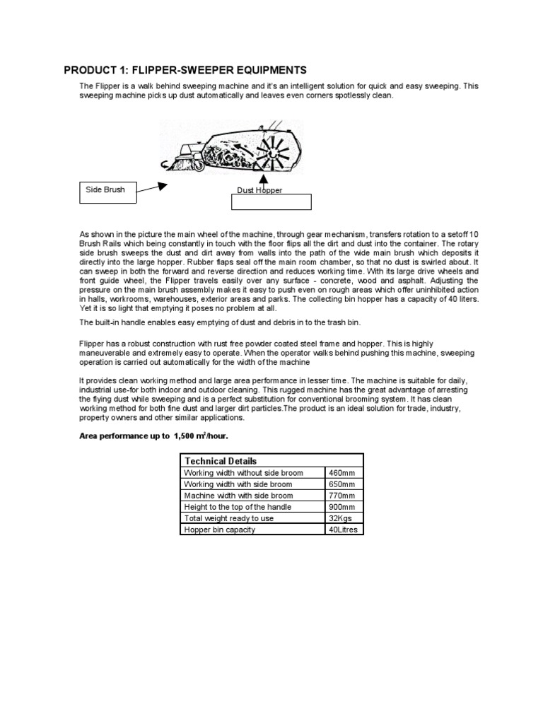 Product 1: Flipper-Sweeper Equipments: Technical Details | Download ...