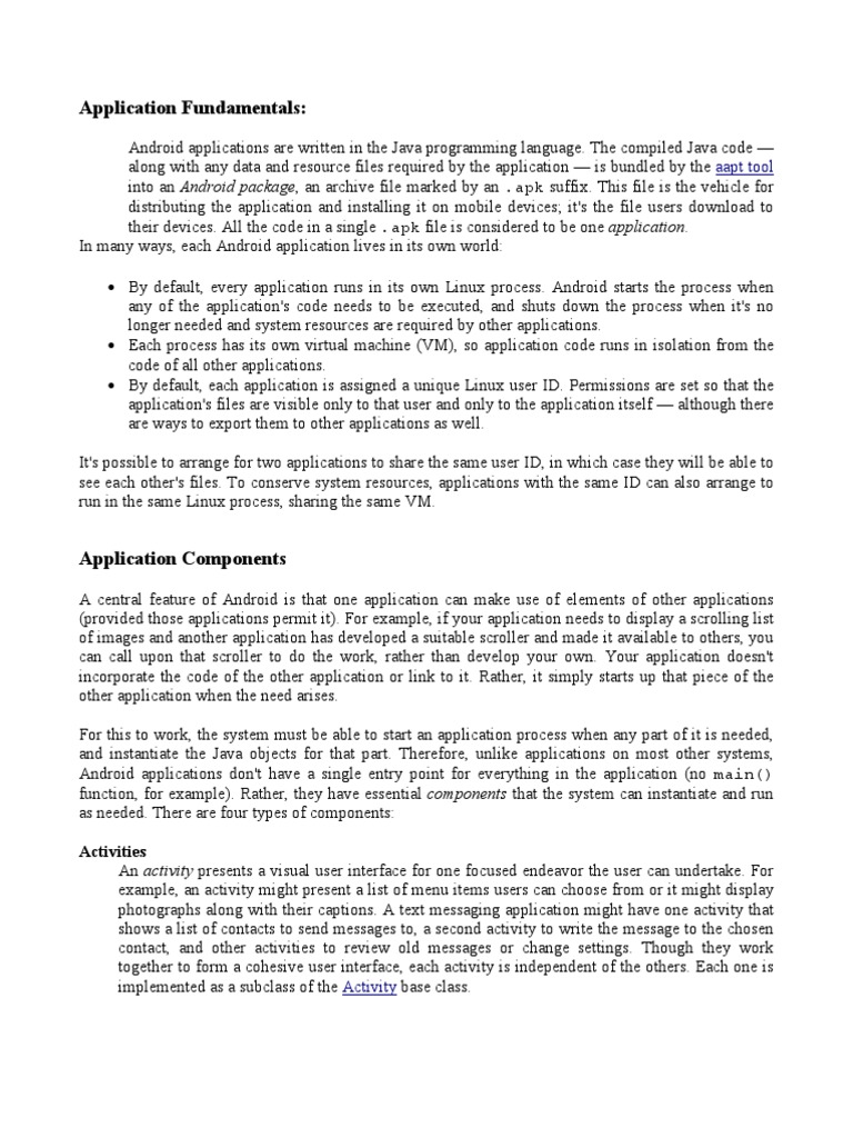 Application Fundamentals:: Aapt Tool | PDF | Method (Computer Programming) | Class (Computer ...