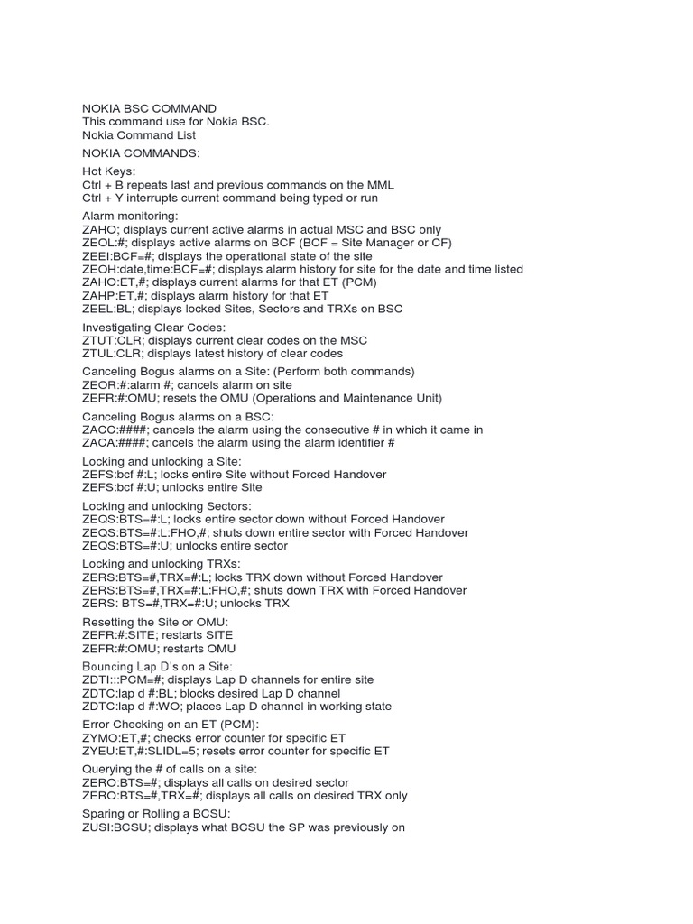 Nokia BSC Command | PDF | Computer Networking | Telecommunications