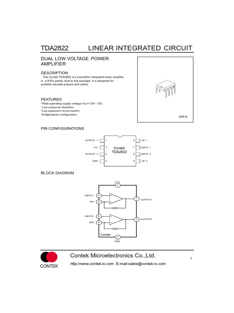 Tda2822 PDF | PDF | Amplifier | Electronic Circuits