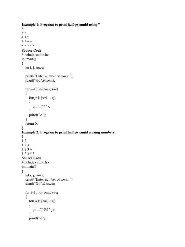 Example 1: Program To Print Half Pyramid Using | PDF | Computer Libraries | Computer Standards