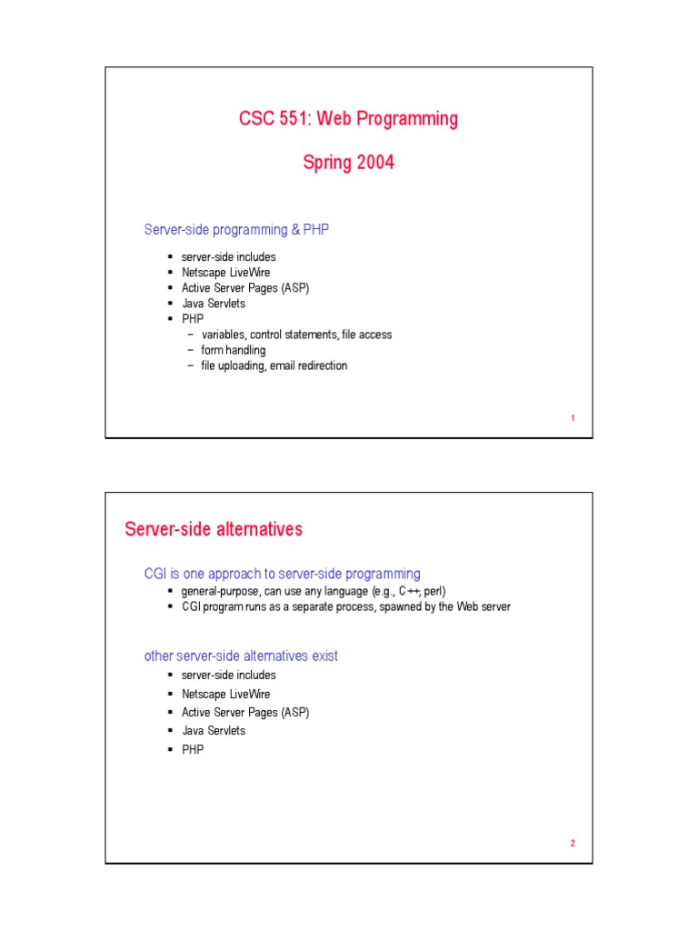 CSC 551: Web Programming Spring 2004: Server-Side Programming & PHP | Download Free PDF | Java ...