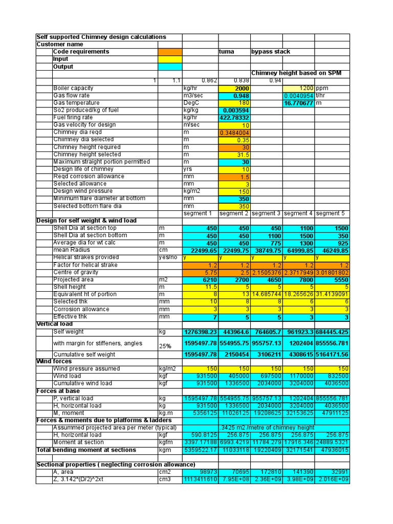 Chimney Calculations 800 Dia 35 M Ht-1 | PDF | Chimney | Bending