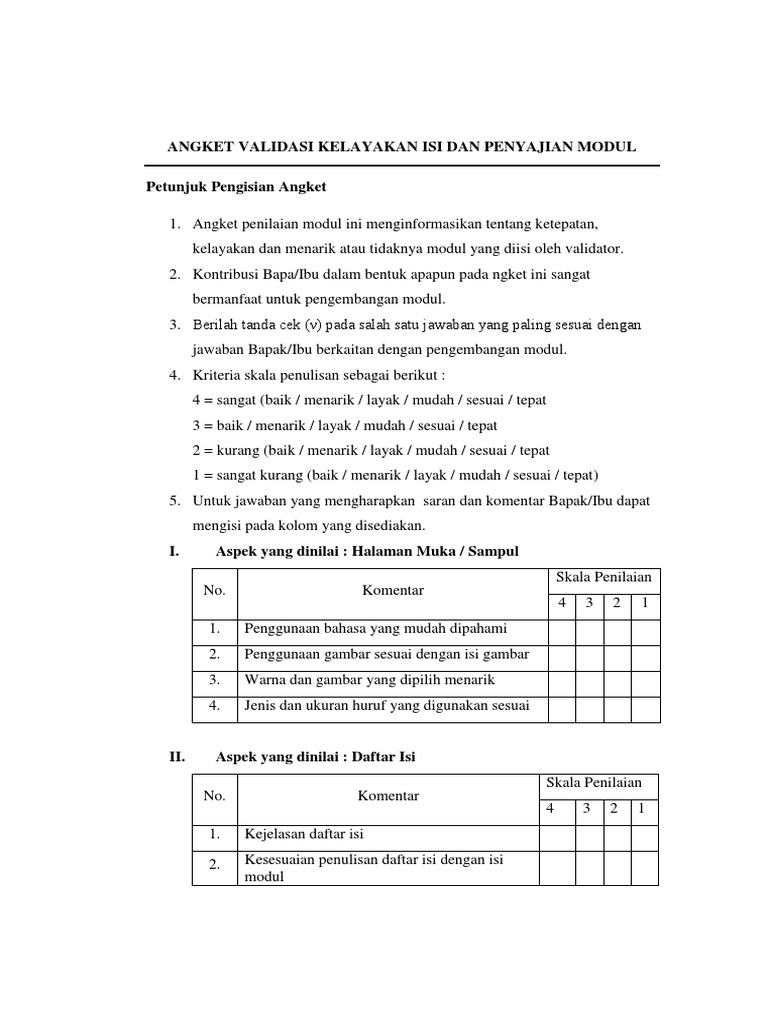 Angket Validasi Modul Pembelajaran | PDF