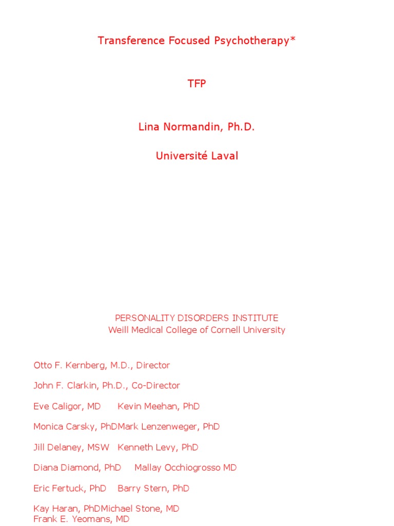 Transference-Focused Psychotherapy Overview | PDF | Borderline ...
