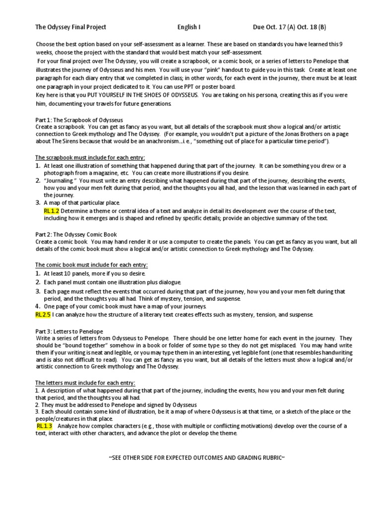 Odyssey Comic Strip Project Guide | PDF | Odyssey | Penelope