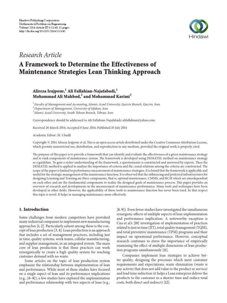 Maintenance Management Framework | PDF | Lean Manufacturing ...