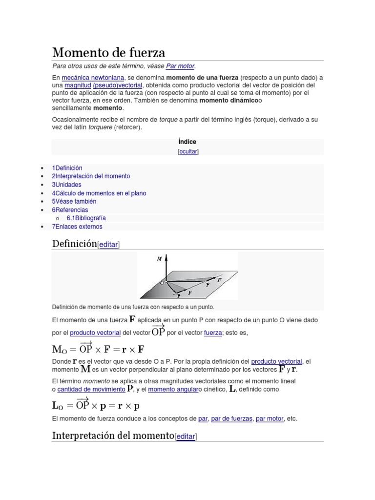 Definición del momento de fuerza | PDF | Ingeniería mecánica | Cantidad