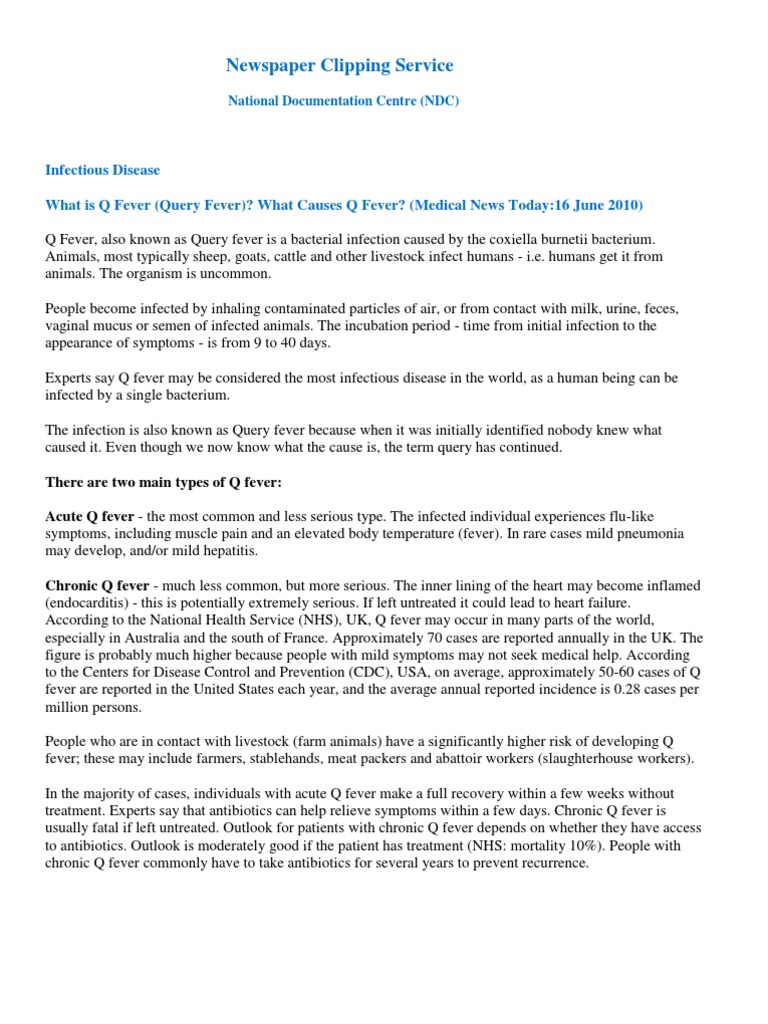 Diseases - What Is Q Fever (Query Fever) What Causes Q Fever (Medical ...