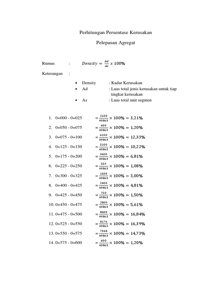Perhitungan Persentase Kerusakan Pelepasan Agregat | PDF