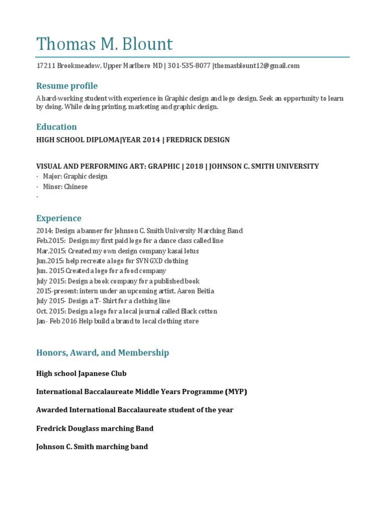 Graphic Design Resume of Thomas Blount | PDF