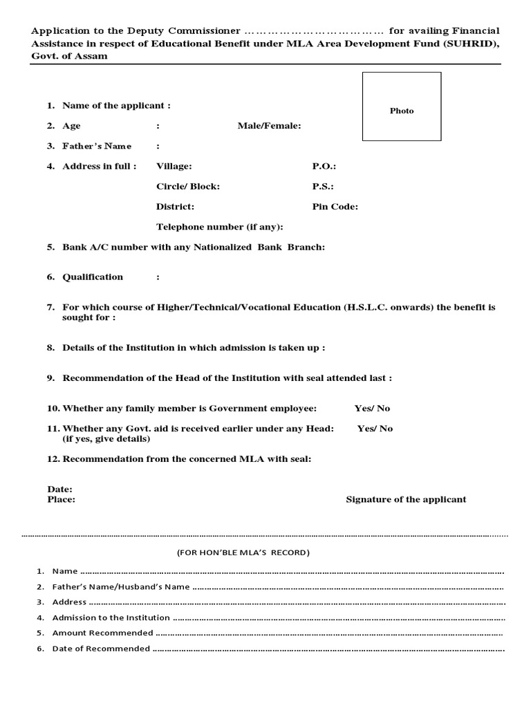 MLA Scholarship Application Form 2025 | PDF