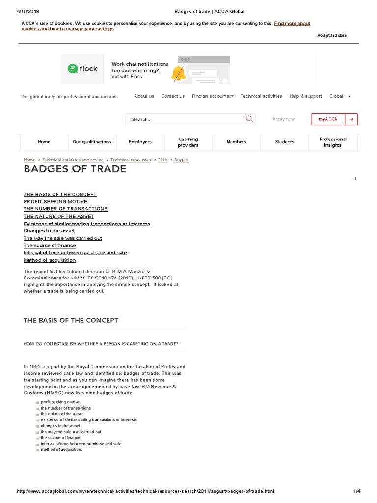 Badges of Trade - ACCA Global | PDF | Taxpayer | Mergers And Acquisitions