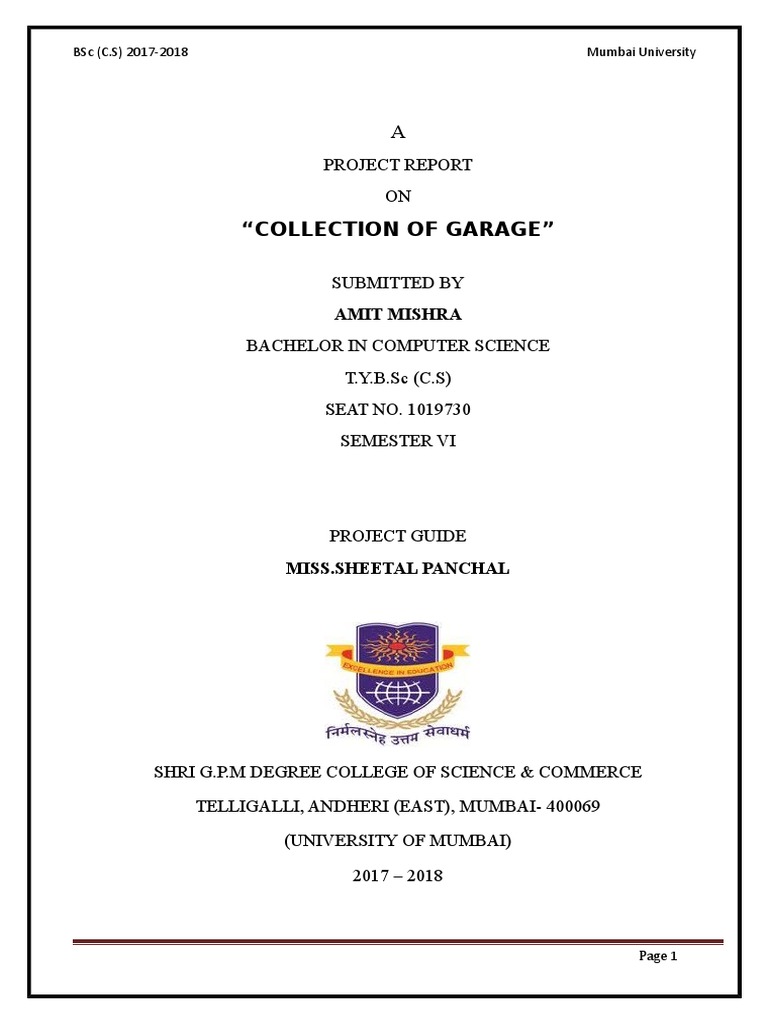 Project Report: Collection of Garage | PDF | Undergraduate Education ...