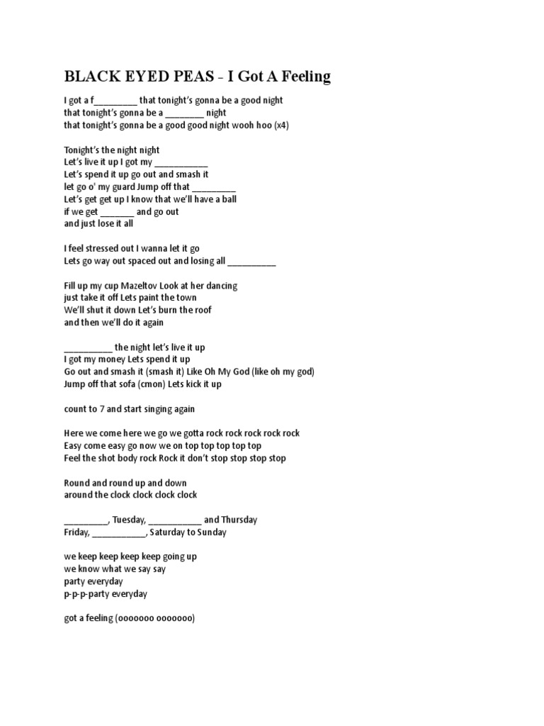 Black Eyed Peas - I Got A Feeling | PDF | Songs | Recorded Music