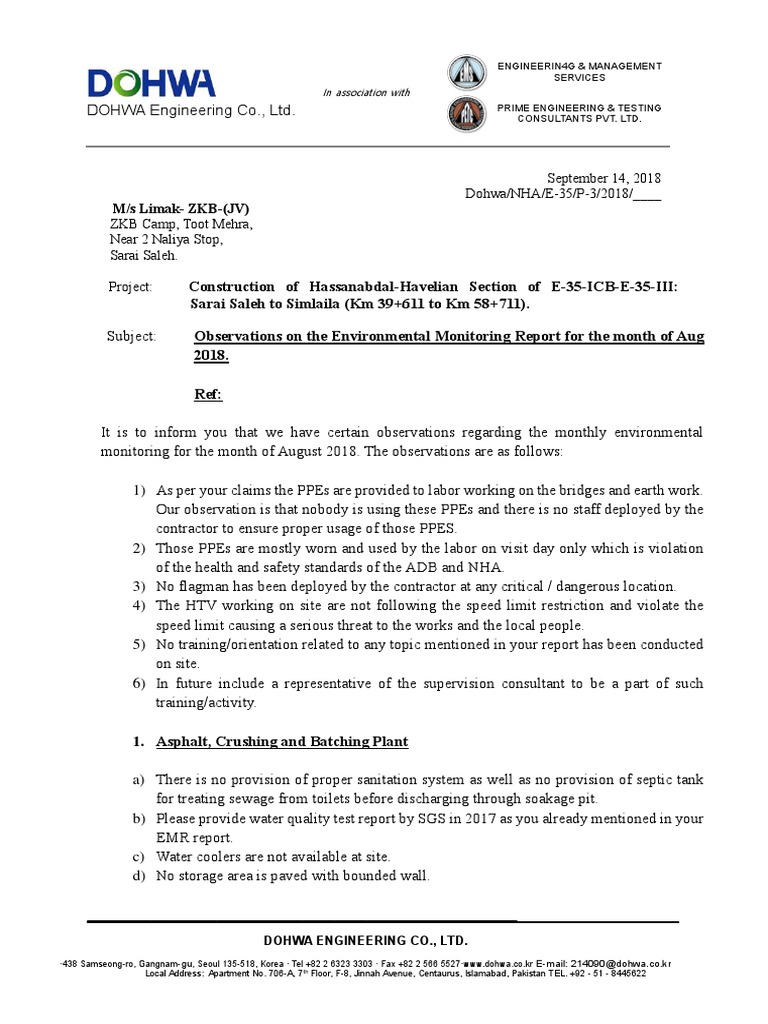 Observations On Env. Monitoring Report Aug 2018 | PDF | Asphalt ...